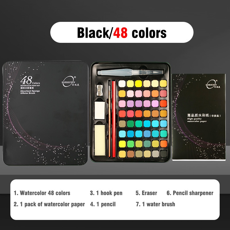 36/48 colors solid water color paint set metal iron box watercolor ...