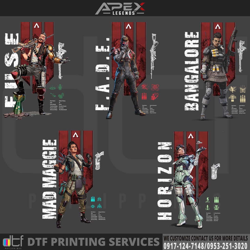DTF Prints- Ready to Press-Apex Legend Collection-OFFENSIVE-Customized ...