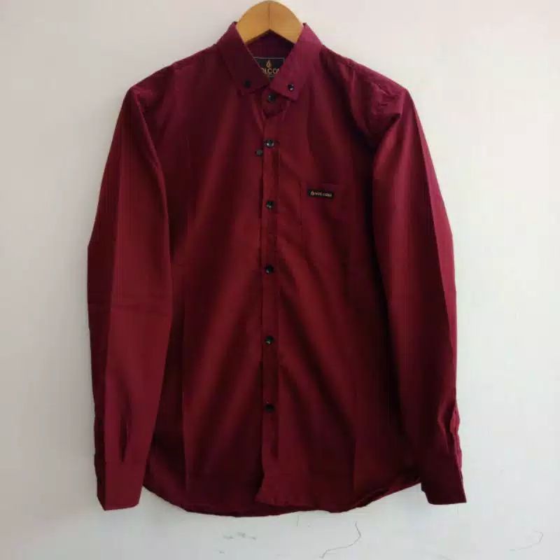 MERAH KEMEJA Long Sleeve Plain Maron Red Shirt/Men's Long Color Shirt ...
