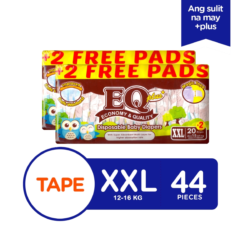 EQ Plus Big Pack XXL 22's x 2 packs (44 pcs) - Tape Baby Diapers ...