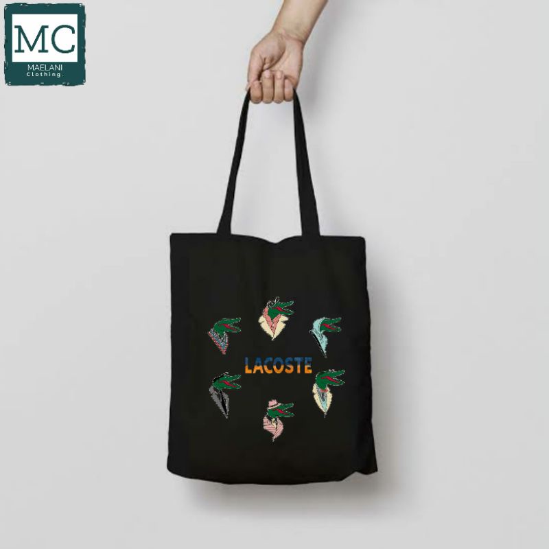 HITAM Lacoste LOGO WRITING TOTE BAG / BLACK ZIPPER TOTEBAG / METAL BAND ...