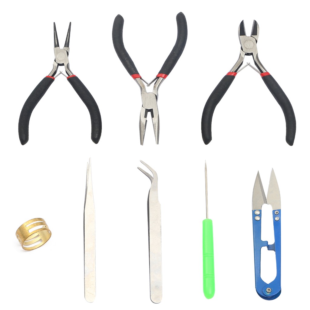 1 Set Jewelry Tools Pliers, Tweezers, Scissors, Ring, Awl, Beading Kit ...