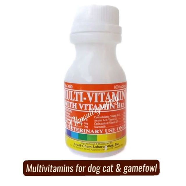 Multi-Vitamin w/vitamin B12 100 tablets for dogs cats and birds ...