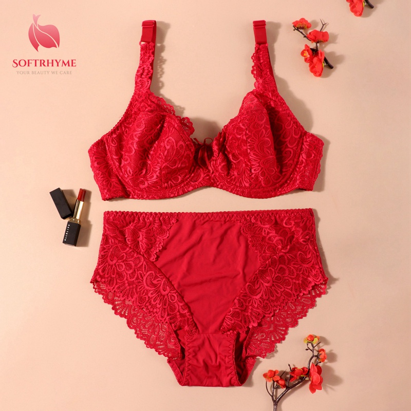 Softrhyme Sexy Lace Bra Set For Women Plus Size Underwear 75e 100e Bras