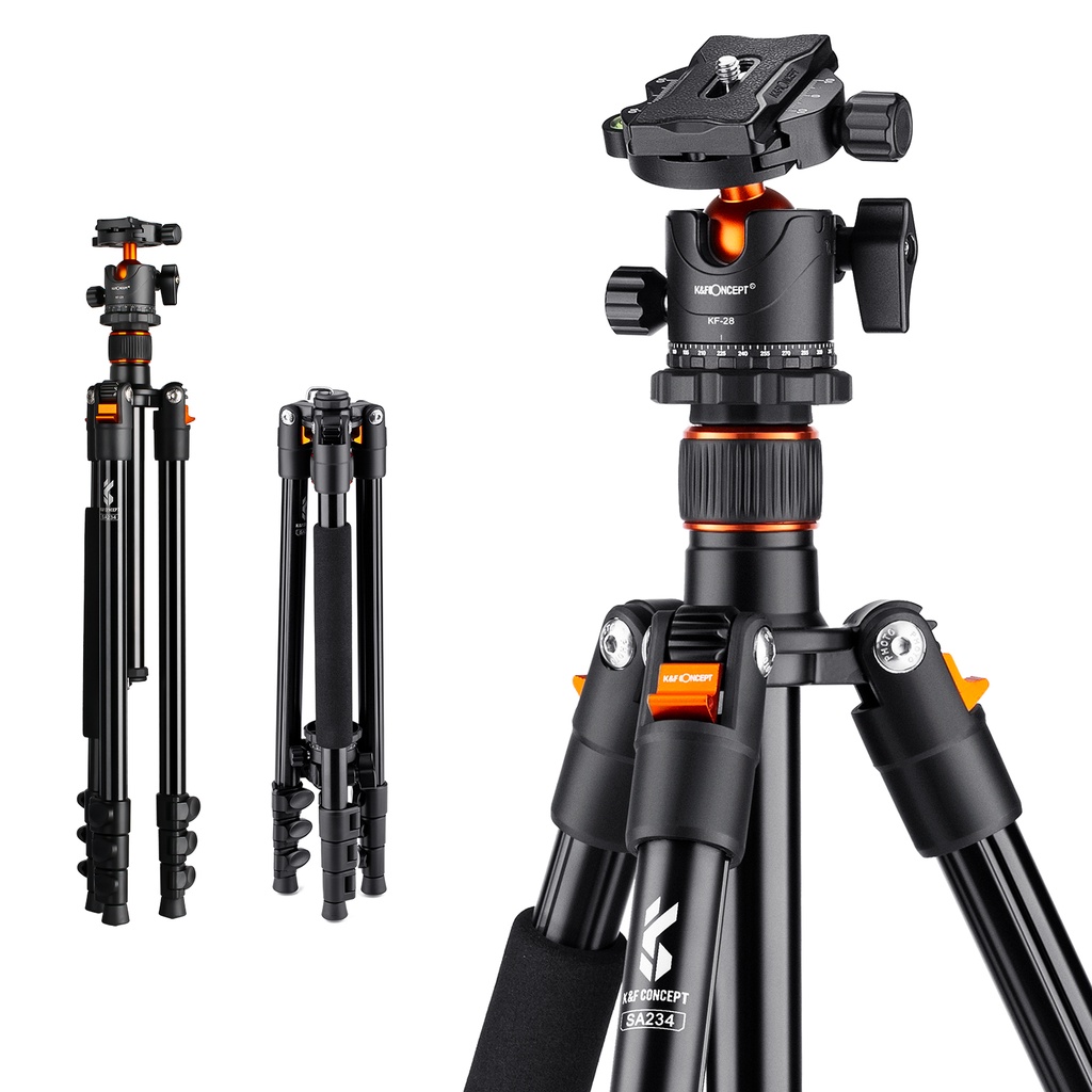 K&F SA234 Professional Camera Tripod Black & Orange Aluminium Tripods ...