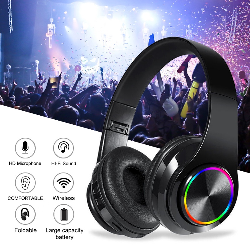 NEW Wireless Bluetooth Headphones Colored LED Lights Gaming OverEar ...