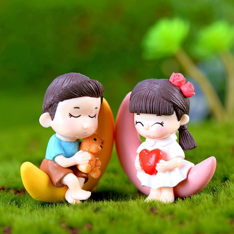 2pcs Moon Lover Figures Girl Boy Couple's Dating Miniature figurine ...