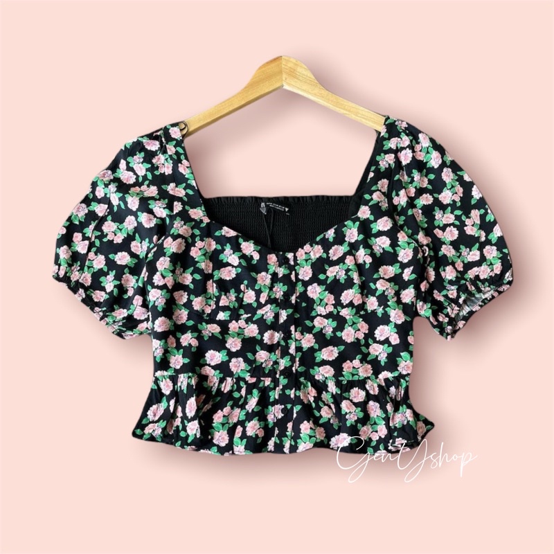 [New] Authentic Zara Top Floral Pattern (Black) | Shopee Philippines