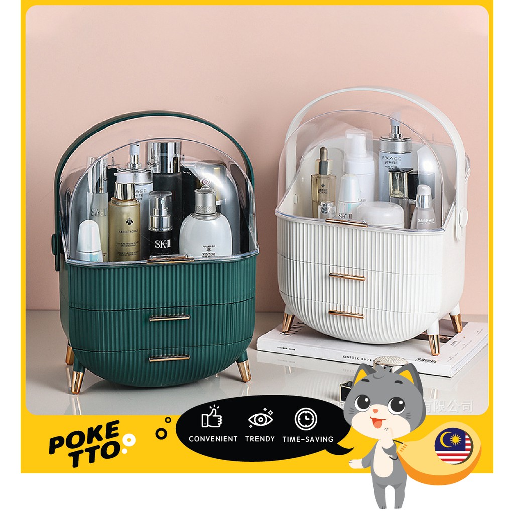 POKETTO Premium Cosmetic Make Up Storage Box 3 Layers (Green/White ...