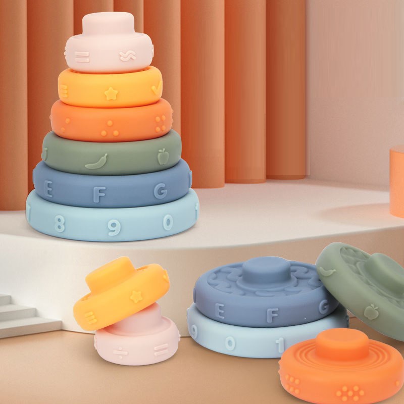 Soft Rubber Jenga Ruffle Tower Toy 6 Round Rainbow Rainbows Visual ...