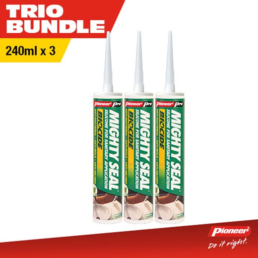 Pioneer Mighty Seal Biocide Silicone Sealant 300ml Cartridge x3 ...