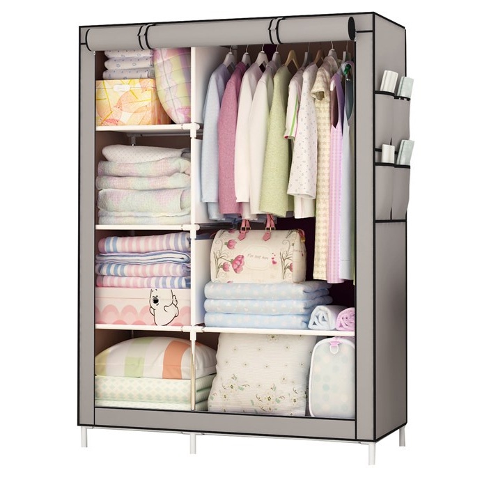 Metal Simple Storage Bedroom Wardrobe Closet Zipper Foldable Portable ...