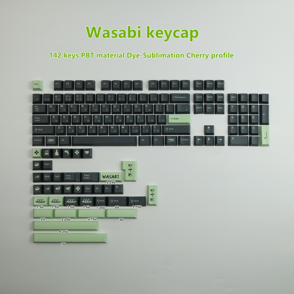 Wasabi keycap 142 keys PBT material Dye-Sublimation Cherry profile ...