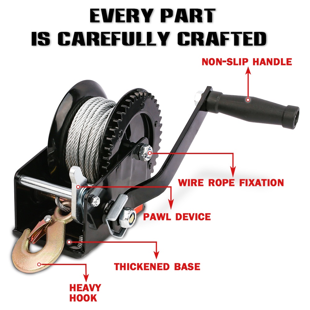 1200-2500LBS Hand Winch Cable whook mechanical winch Mini Portable Boat ...