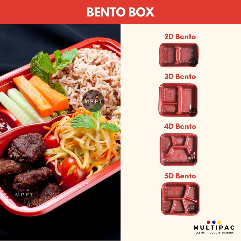 [10 PCS] - Bento Boxes Red and Black With Thick Lid (2D, 3D, 4D, 5D ...