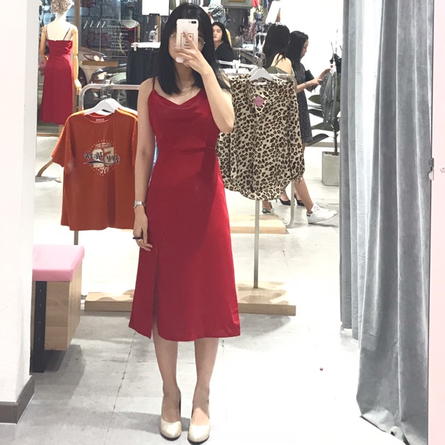 Gout de jun red silk dress | Shopee Philippines