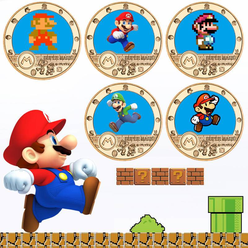 Super Mario Commemorative Coin Anime Nintendo Collection Gold foil leaf ...
