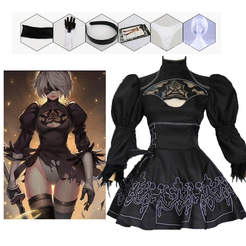 NieR Automata 2B YoRHa No.2 Cosplay Costume Dress Full Set Outfit ...
