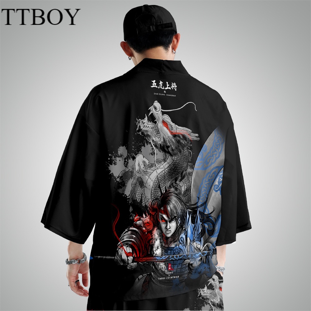 Samurai Dragon Cosplay Cardigan Haori Streetwear Casual Beach Harajuku ...