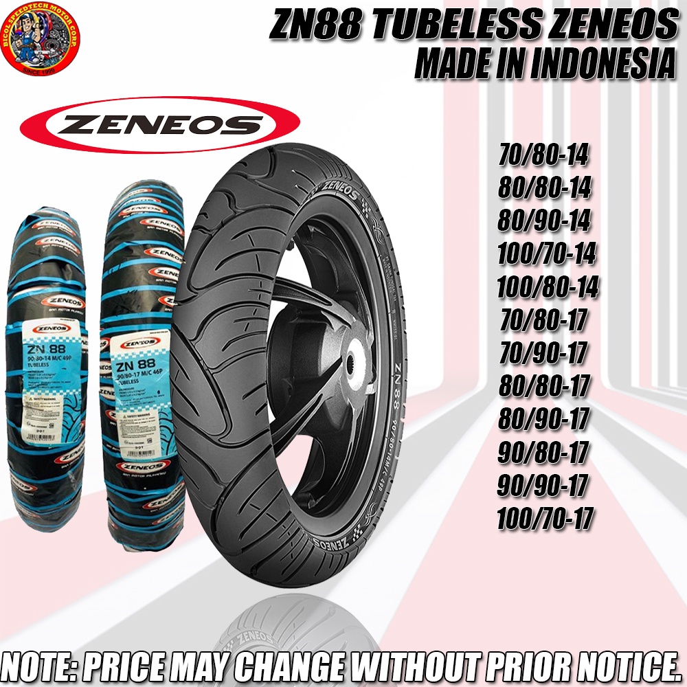 ZN88 MOTORCYCLE TIRE TUBELESS ZENEOS MADE IN INDONESIA | Shopee Philippines