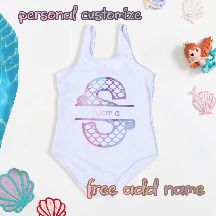 Free Add Name Custom Initial Name Baby Girl Mermaid Swimsuit for 2-7Y ...