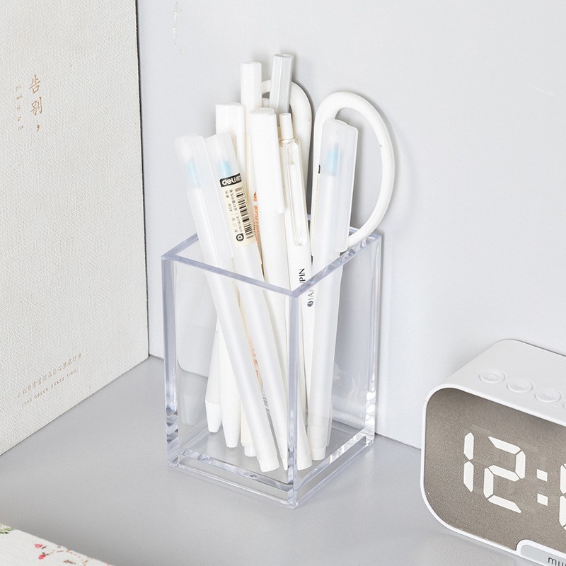 Acrylic Transparent Pen Holder Make up Minimalist Desk Storage Box ...