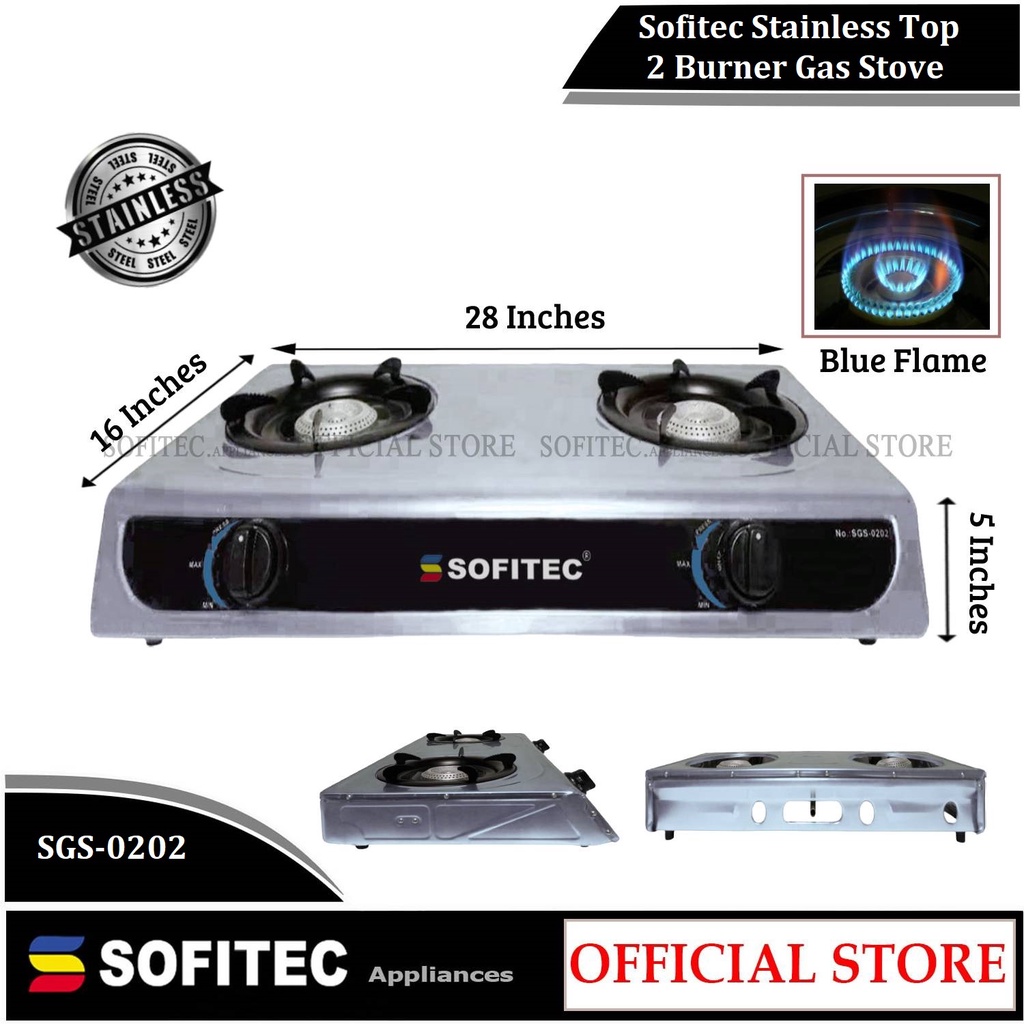 Sofitec 2 Burner Silver Stove Stainless Steel Automatic Ignition Grill ...