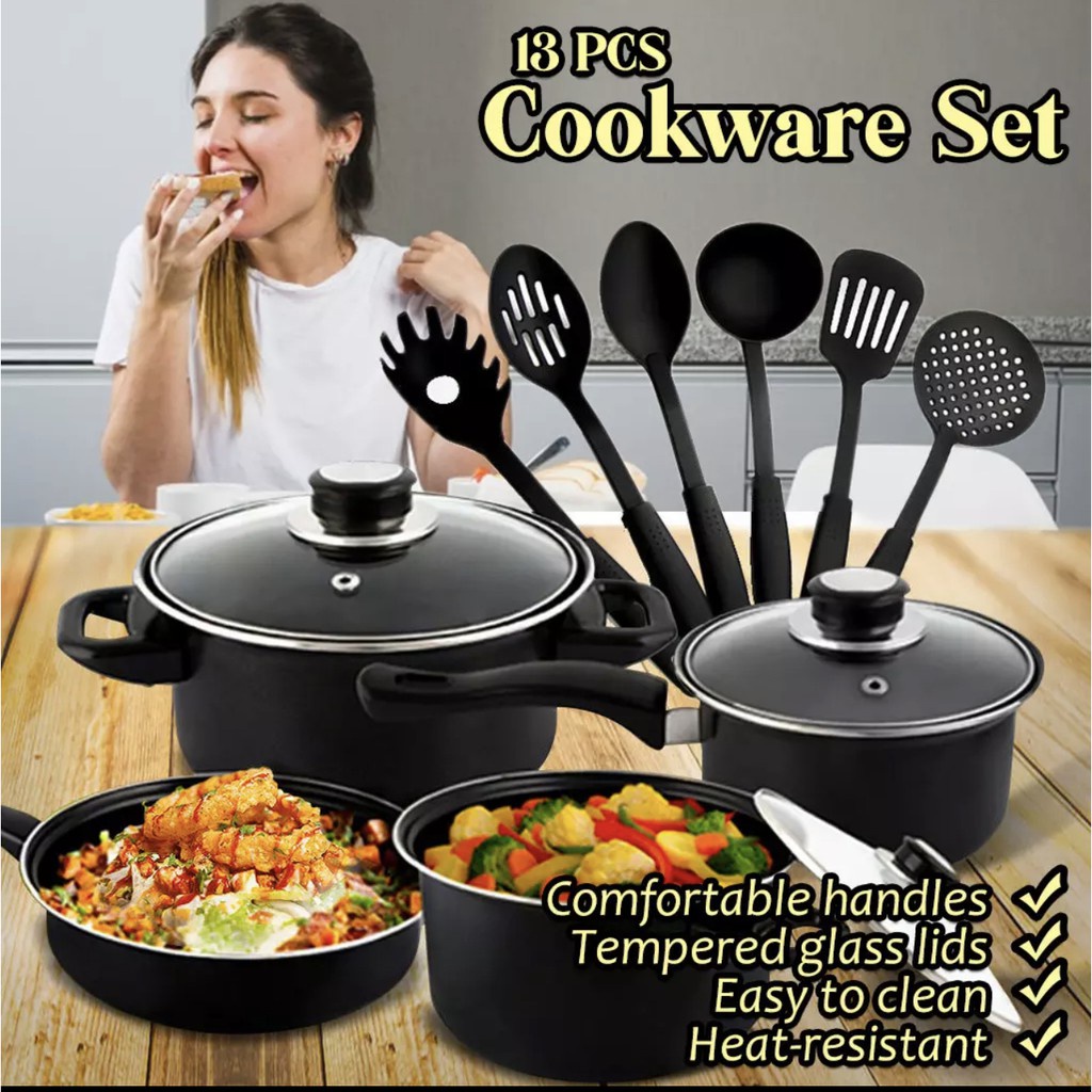 13 Pcs Cooking Set Cookware Set Non Sticky Pan and Casserole with ...