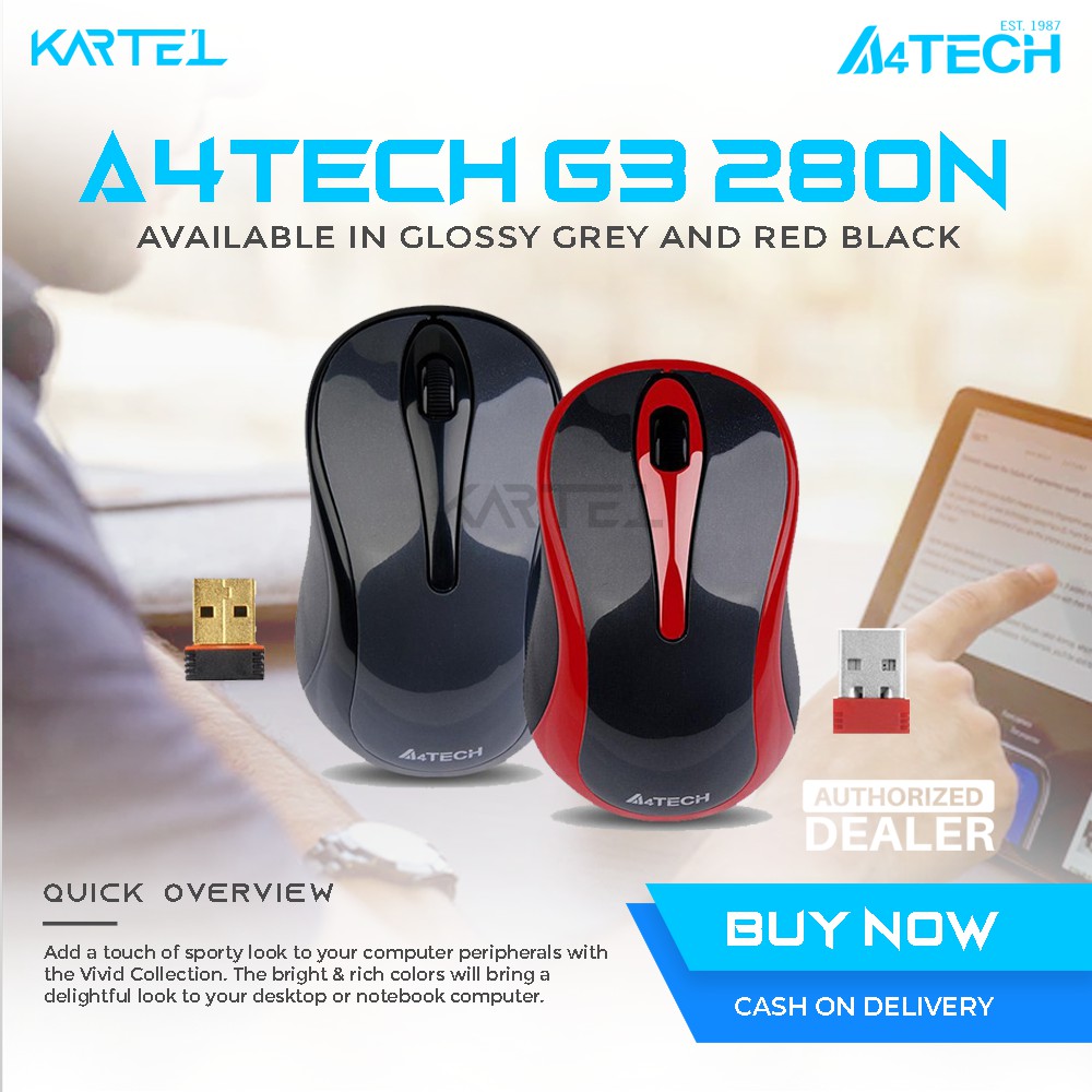 A4Tech G3-280N Wireless Optical Mouse Red, Energy-saving Wireless Mouse ...