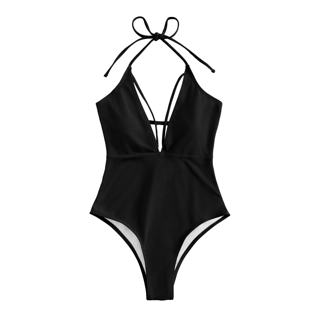 Ladymiss Womens Solid Color Fashion Deep V Neck Sexy One Piece