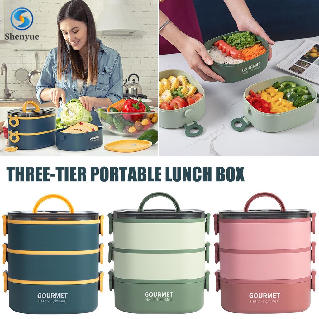Lunch Box 2000ML 3-Tier Stackable Bento Case Sealed Leak-proof Meal Box ...