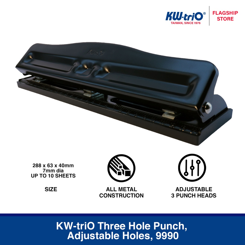 Kw-Trio Three Hole Punch, Adjustable Holes, 999-3 [15179993] | Shopee ...