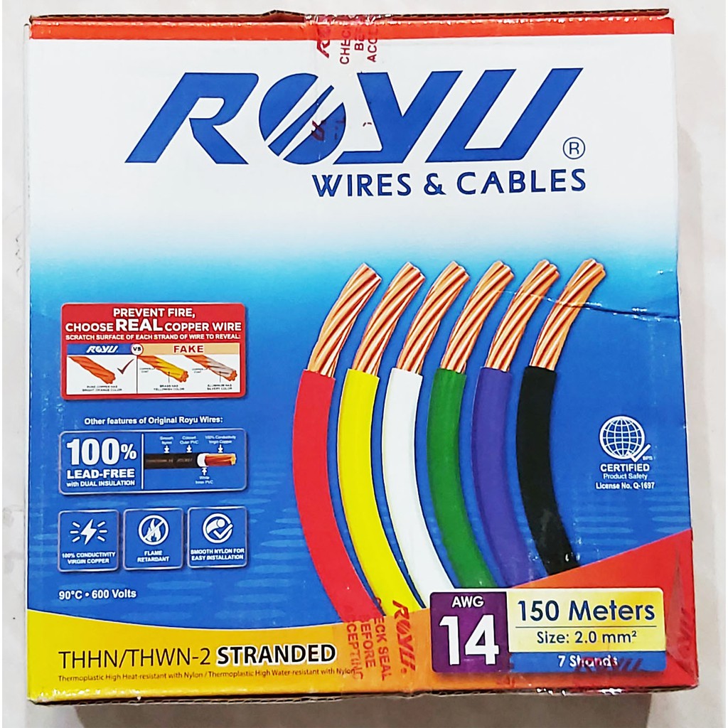 Original Royu THHN / THWN 14/7 (2.0mm sq.) Gauge Wire Stranded x 150 ...