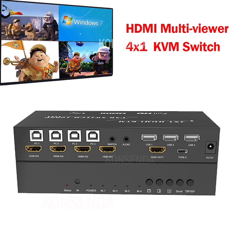 KVM HDMI Multi-viewer 4X1 1080P 60Hz HDMI KVM Quad Screen Segmentation ...