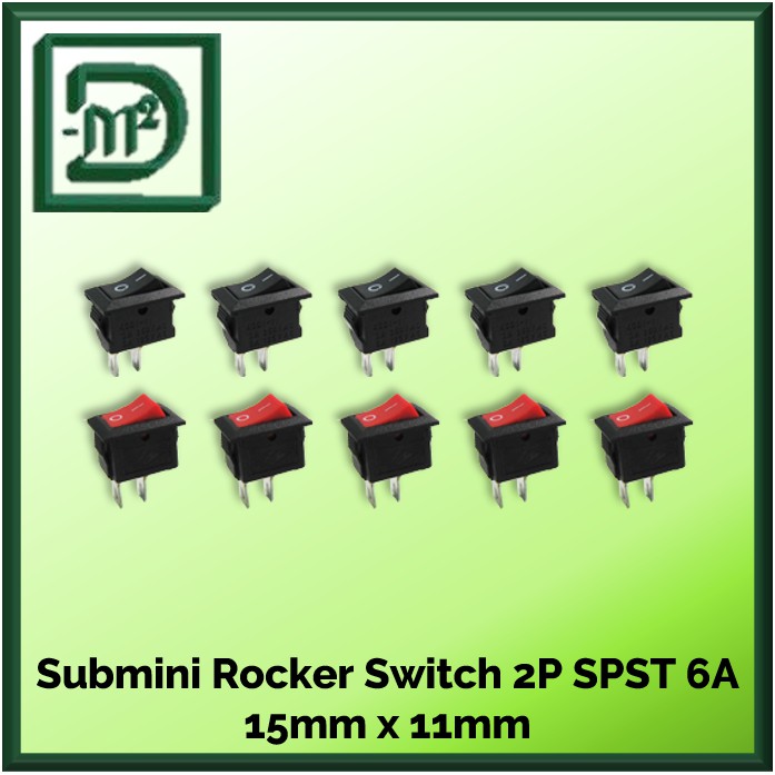 Submini Rocker Switch 2P SPST 3A 15mm x 11mm Black, Red (10pcs ...
