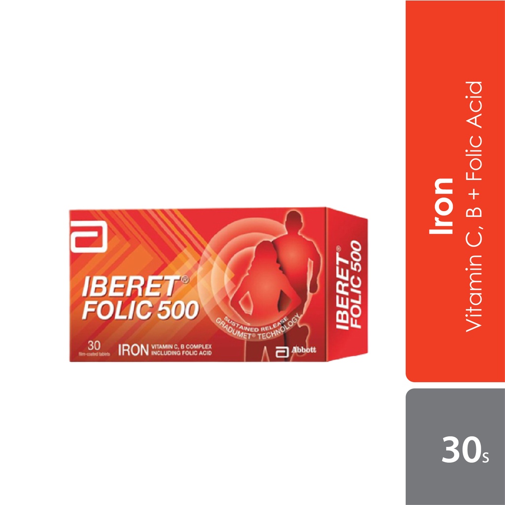 1 Box Iberet Folic 500 Iron Pills with Folic Acid 30s (Tambah Darah ...