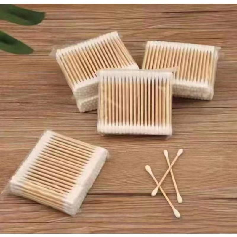 100Pcs/Pack Cotton Swabs Bamboo Stick White with Plastic Wrapper Eco ...
