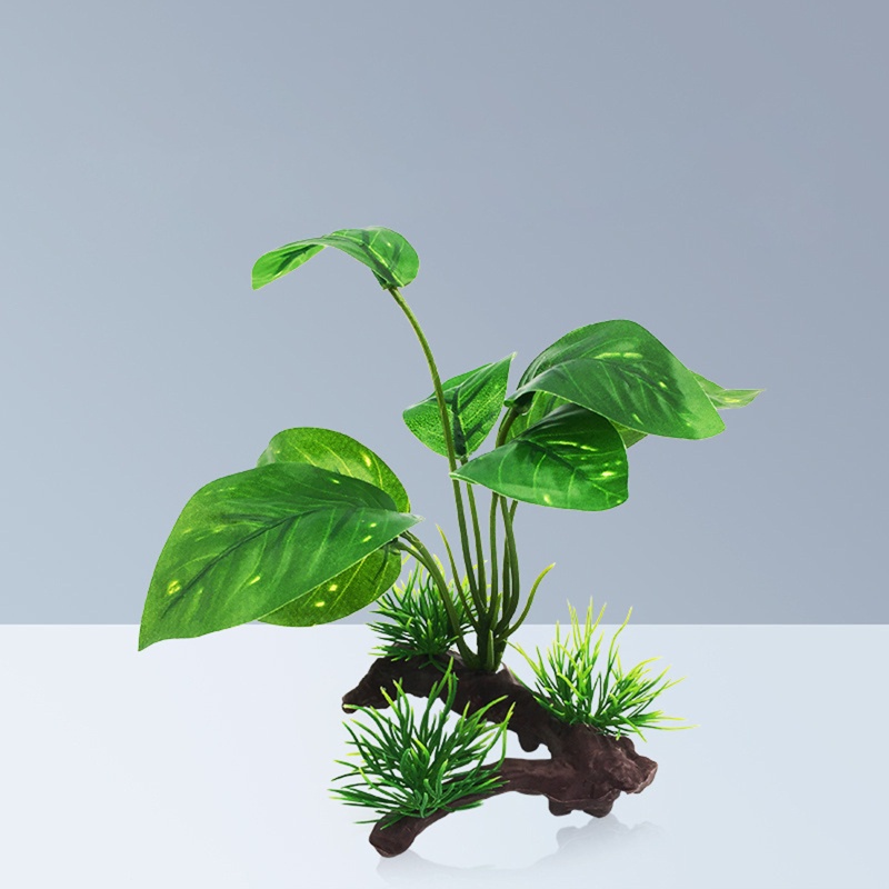 ONE Aquarium Landscape Driftwood Twigs Hide with Plastic Plant ...