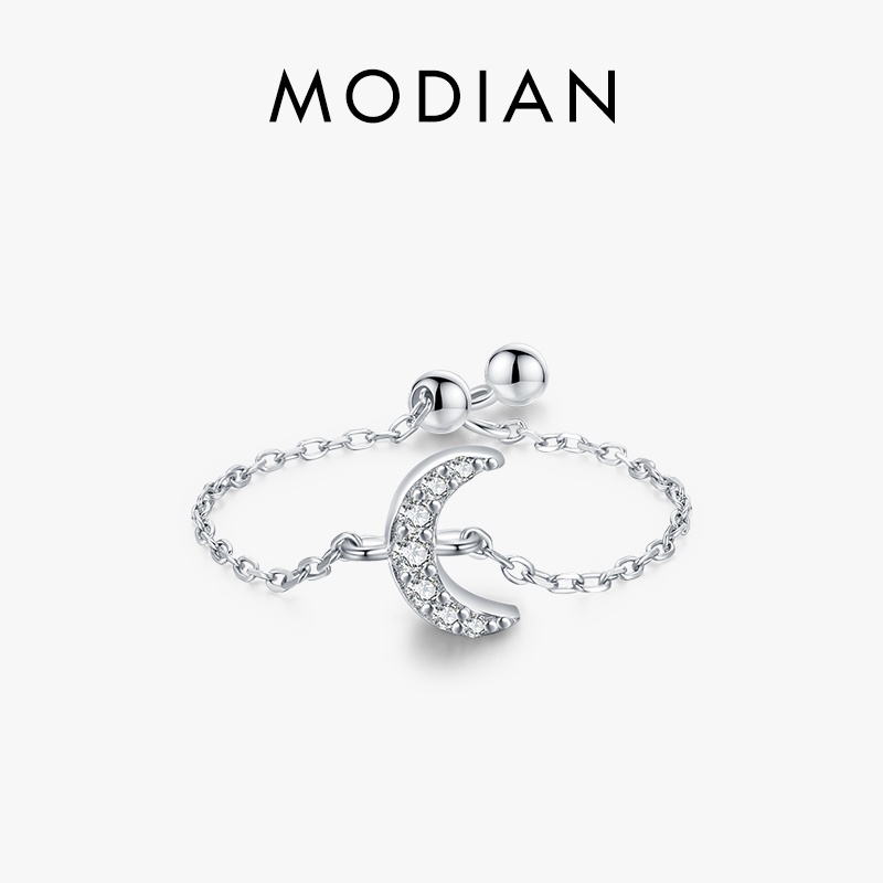 MODIAN 925 Sterling Silver Small Moon Link Chain Ring For Women ...