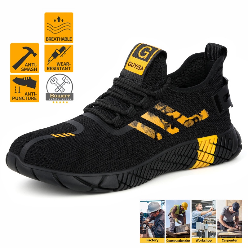 BOWERR Steel toe safety shoes for men, anti smash labor protection work ...