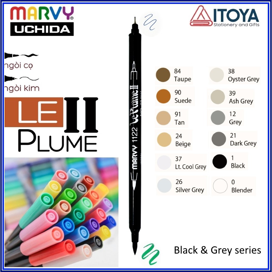 Marvy Le Plume II 1122 double-ended brush pen (Black & Gray series ...