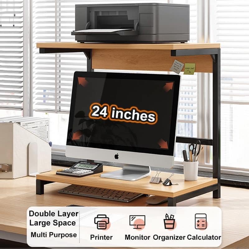 Ergonomic 2 Tier Wooden Computer Plus Rack Printer Storage Rack Display ...