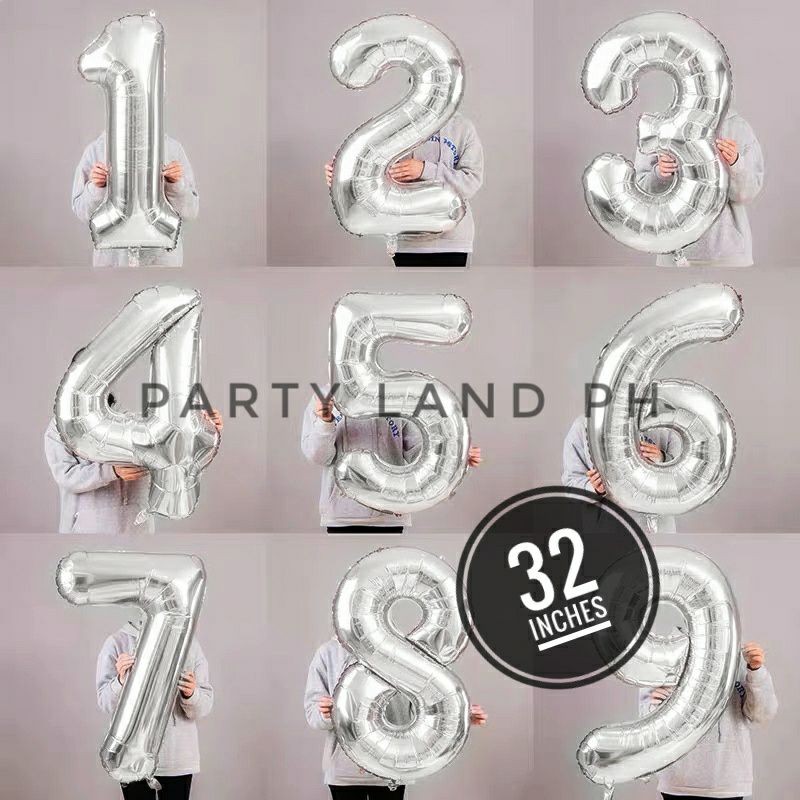 32 inch Big Foil Number Silver Balloon Party Decoration | Shopee ...
