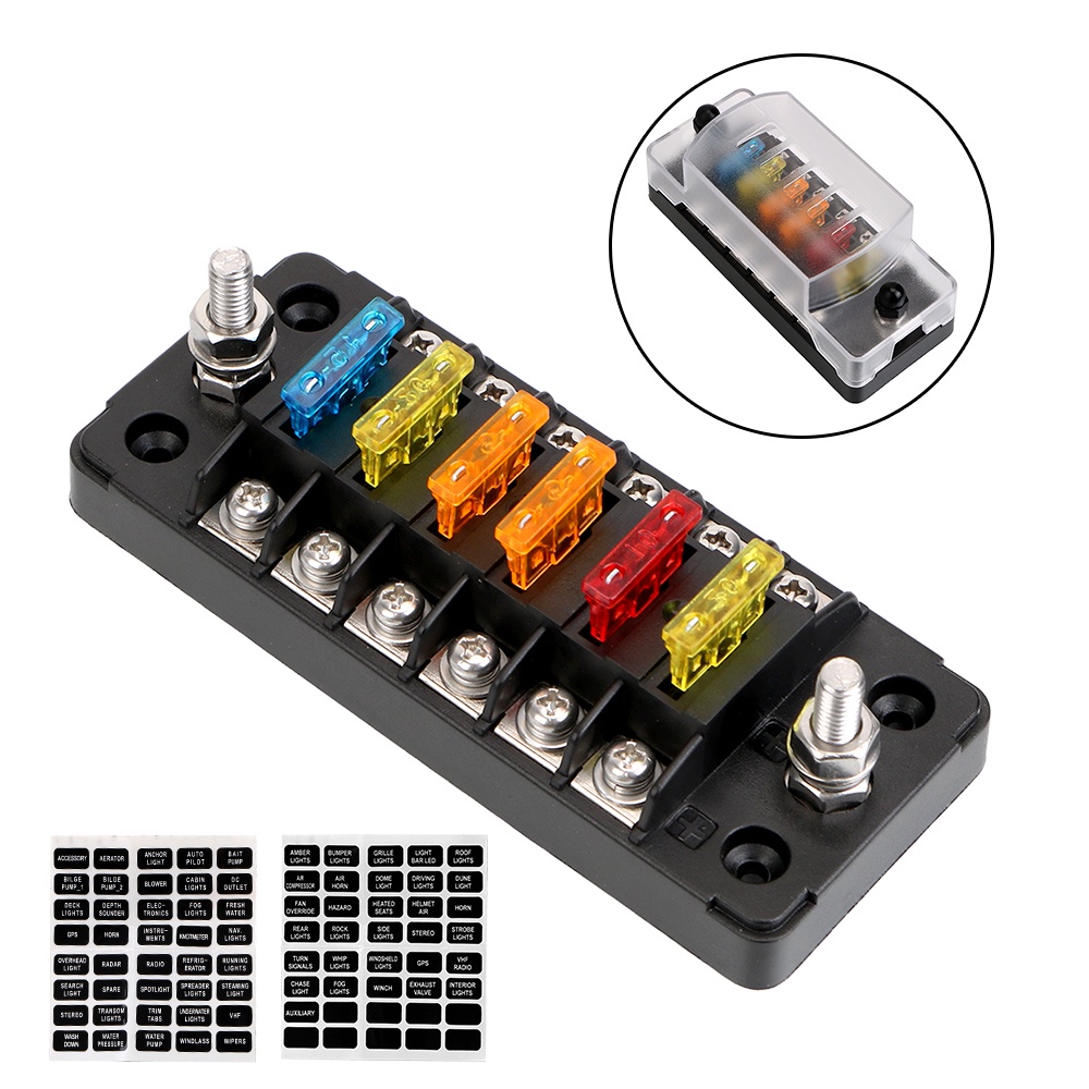6 Ways 12 Ways Blade Fuse Block 32V 75A With Double Fuses Plastic Cover ...