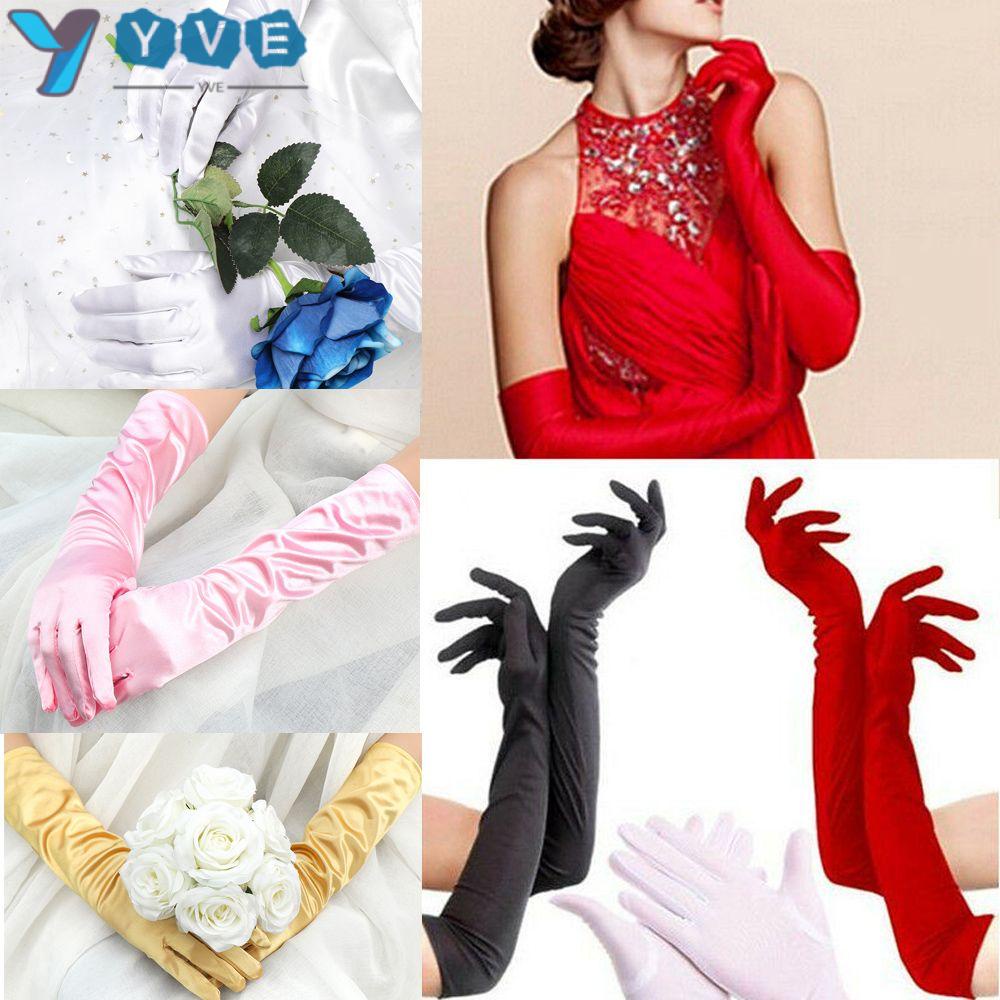 YVETTE Evening Party Wrist Stretch Satin Bridal Flapper Gloves Finger ...