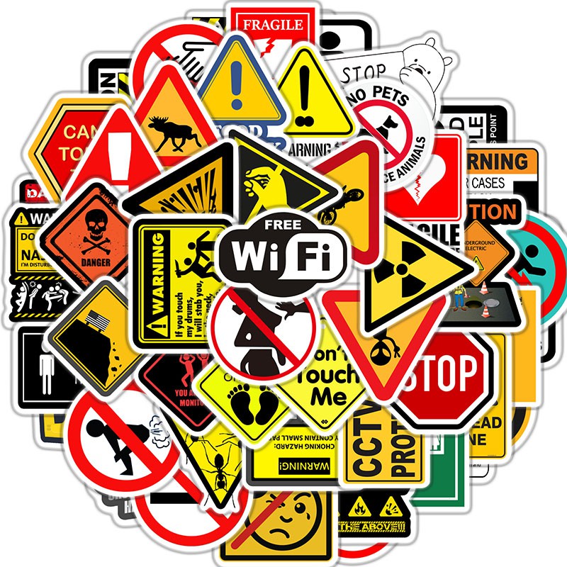 50pcs Warning Danger Stickers Banner Signs Reminder Waterproof Sticker ...