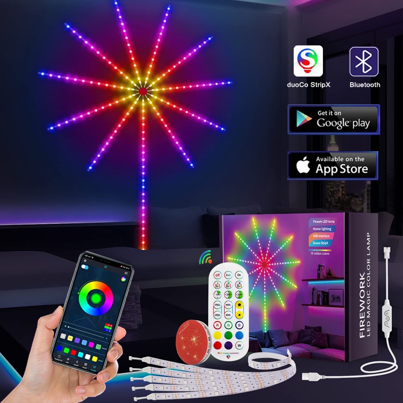 Firework Lights LED Strip Music Sound Sync Color Changing Remote Control LED Firework Light for ...