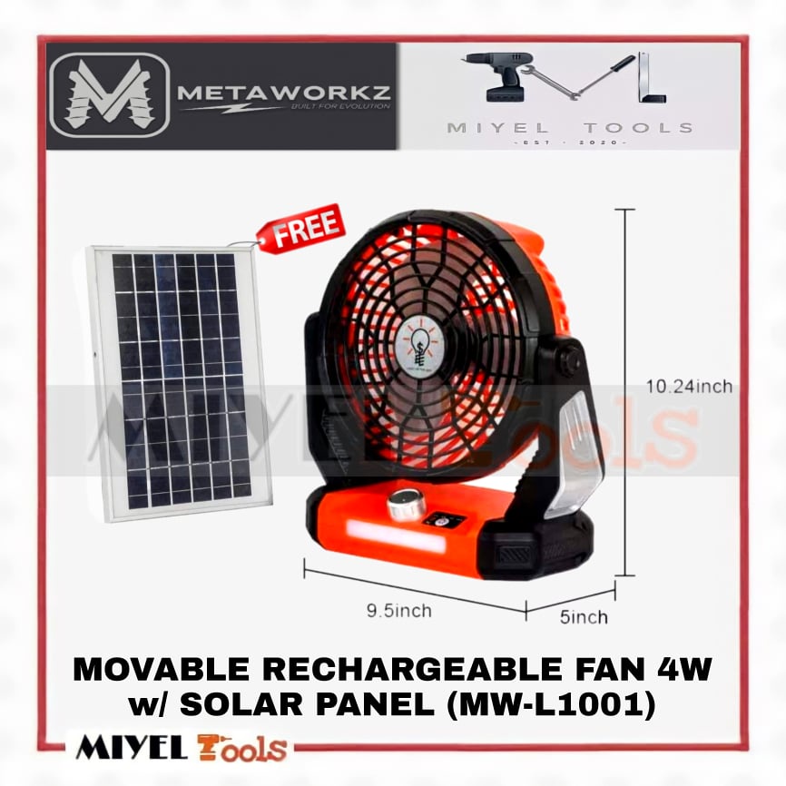 METAWORKZ 2in1 Movable Rechargeable Lighting/Fan w/ Solar Panel (MW-L1001) | Shopee Philippines