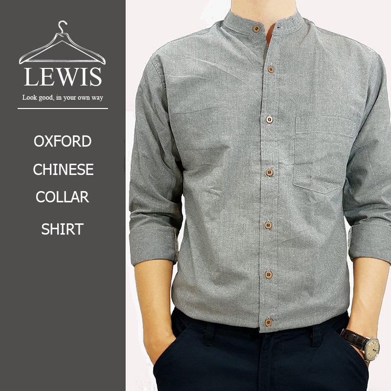 Gray Chinese Collar Shirt Top For Work Travel Quality Products | Shopee ...