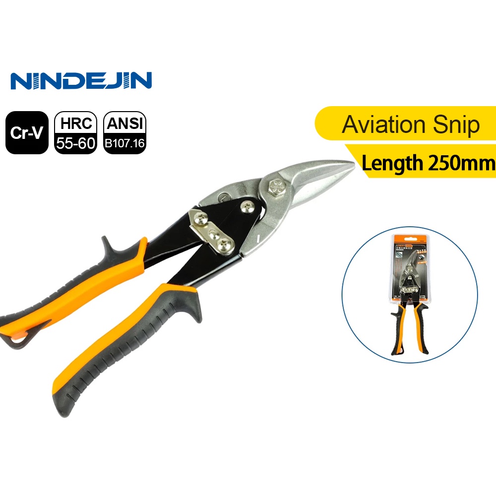 NINDEJIN Right Curved Aviation Snips Scissors Cr-V Metal Shear Cutter ...
